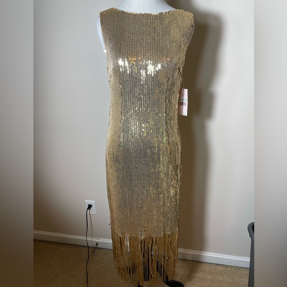 Nannette | Dresses | Nannette Gold Sequin Fringe Dress | Poshmark